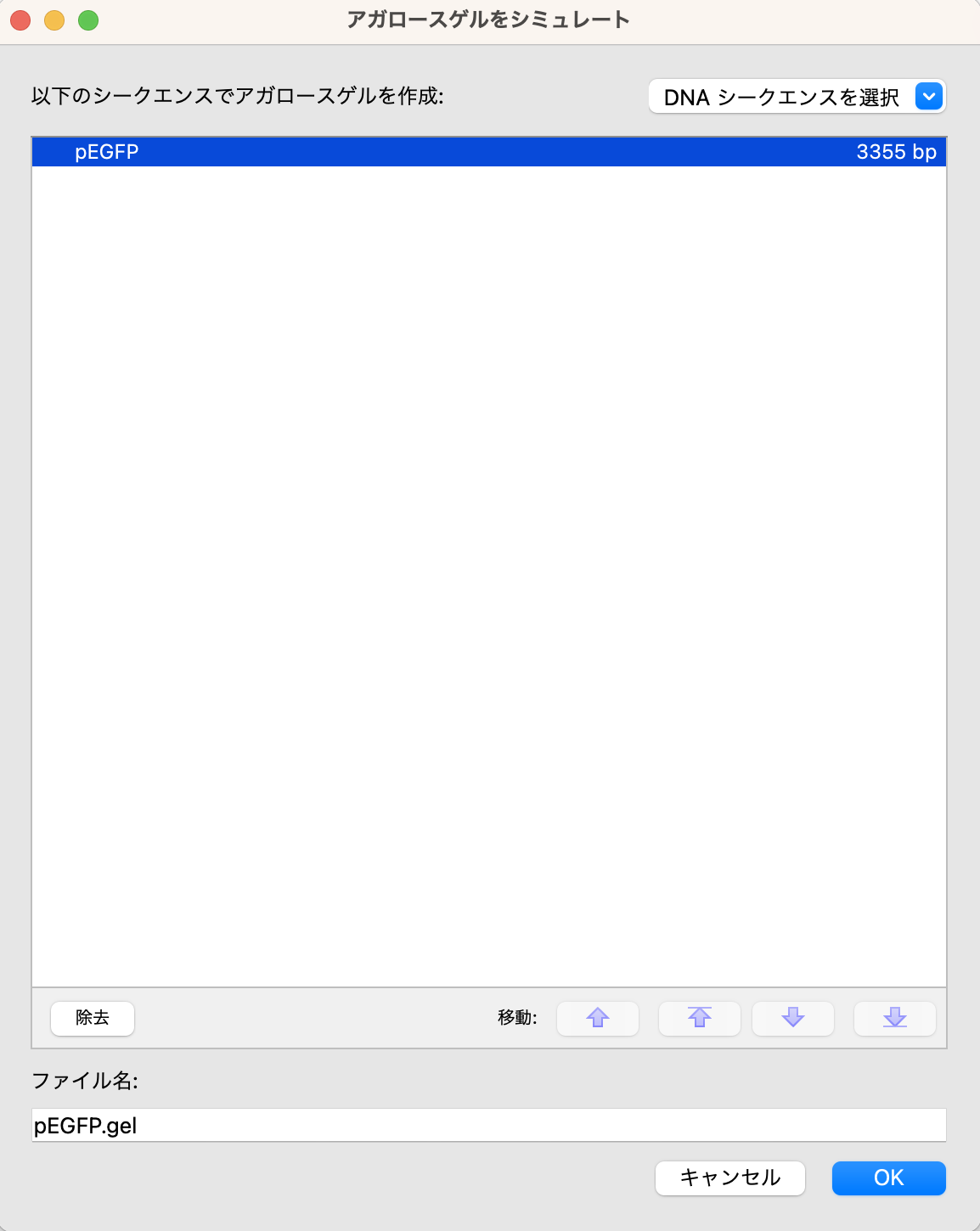 遺伝子工学実験支援ソフトウェアSnapGene：アガロースゲル電気泳動像